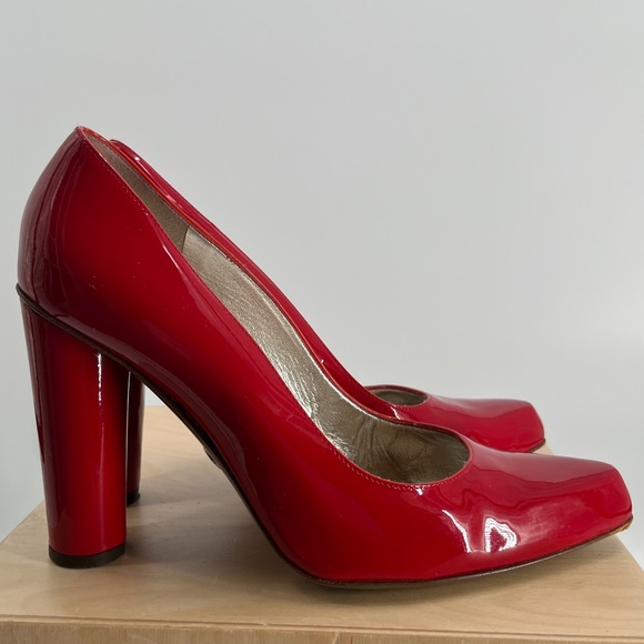 Dolce & Gabbana | Shoes | Dolce Gabbana Red Chunky Patent Leather Heels ...